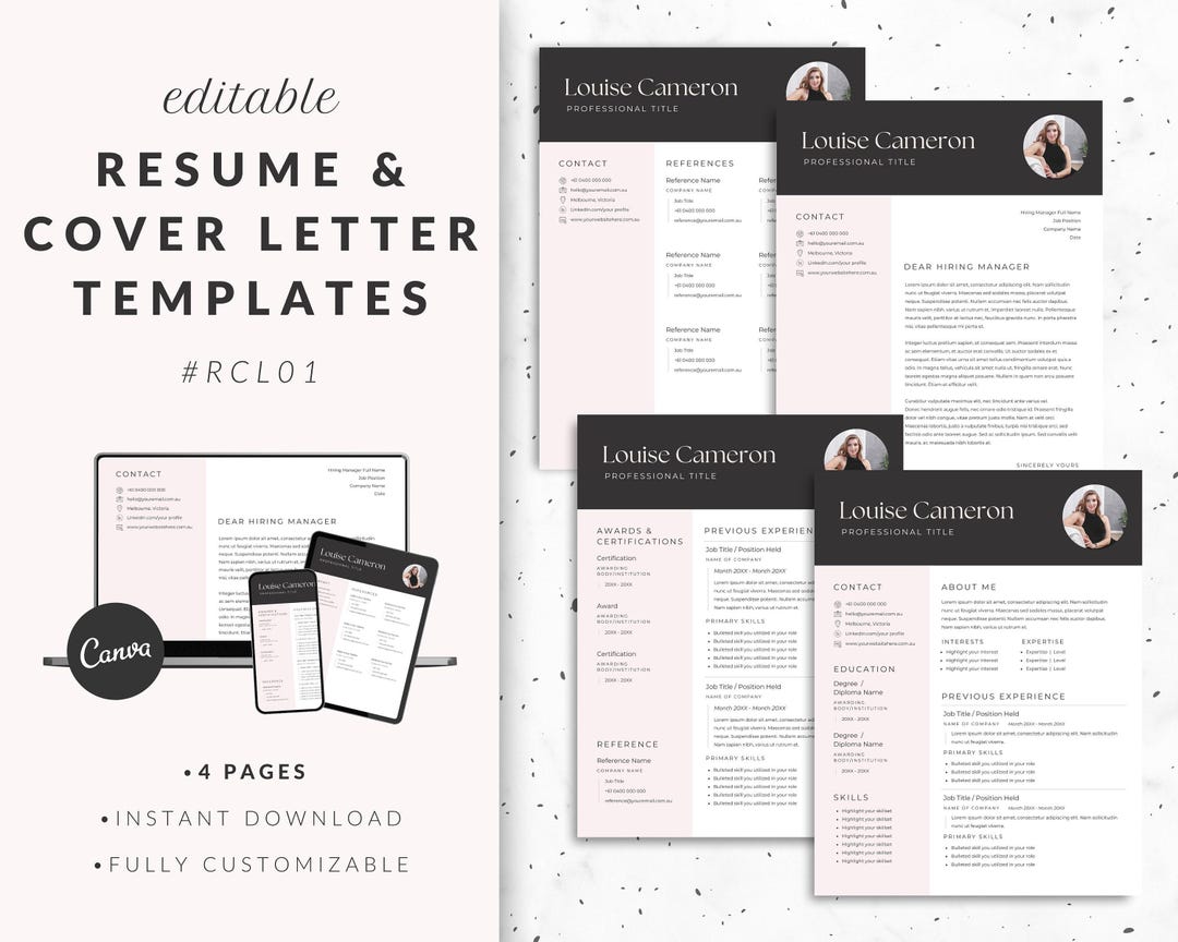 Editable Resume and Cover Letter Canva Templates, Resume Cover Letter ...