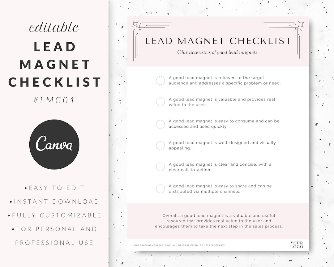 Lead Magnet Checklist Template, Templates for Coaches, Editable ...