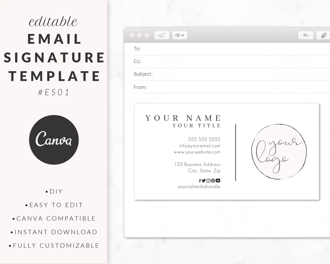 Email Signature Template for Canva, Editable Email Signature Design ...