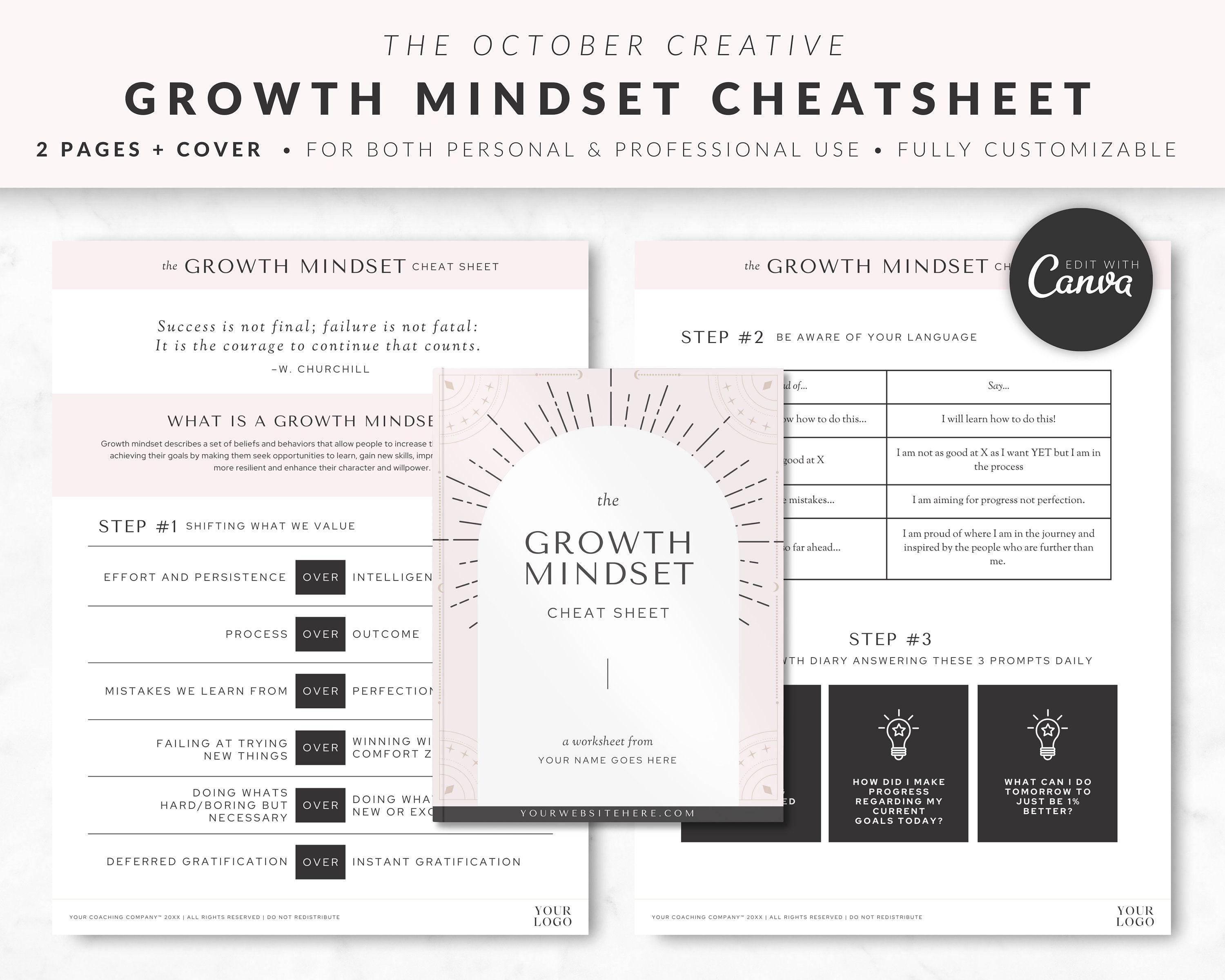 Growth Mindset Cheat Sheet, Worksheet Template, Coaching Worksheets, Coaching Workbook, Coaching ...