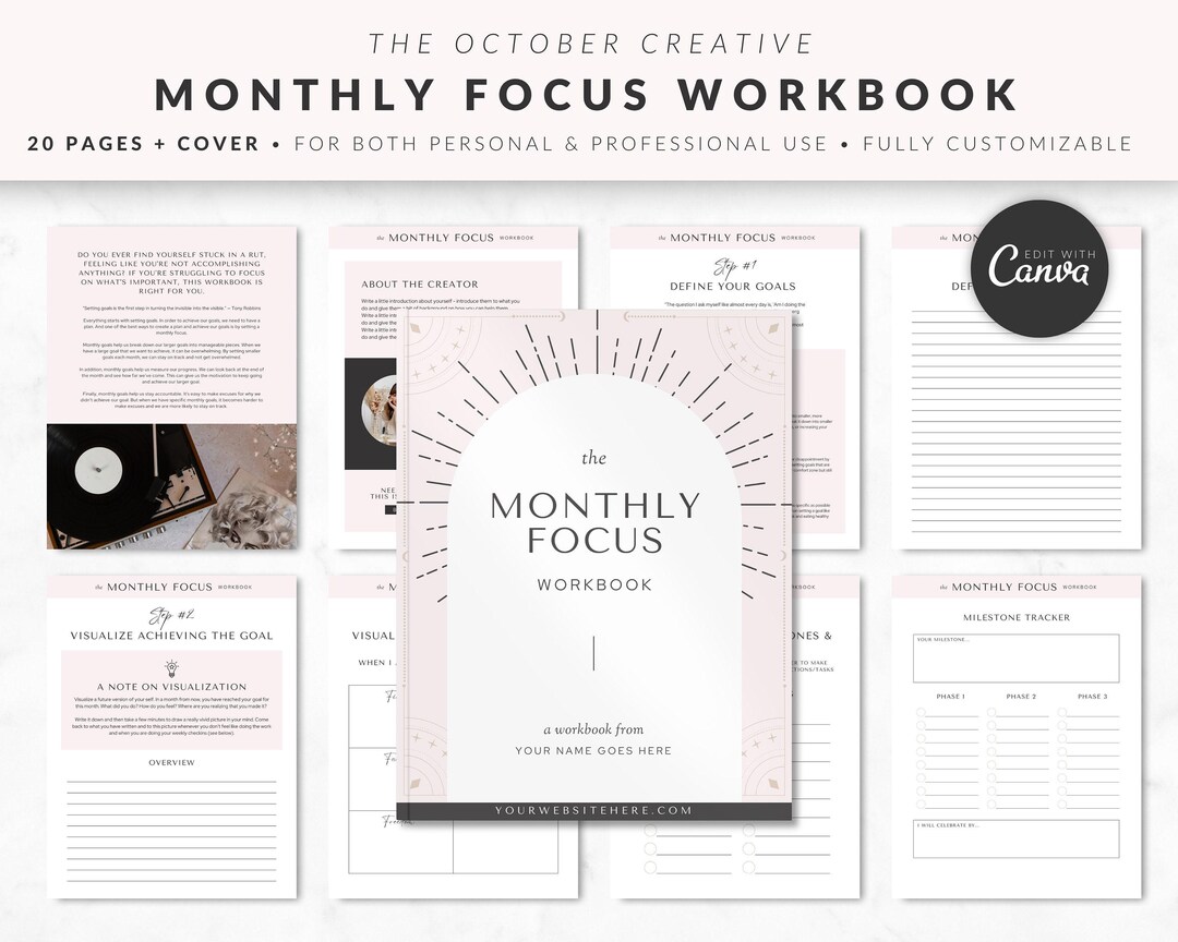 Monthly Focus Workbook Template, Goal Planning Coaching Workbook, Done ...
