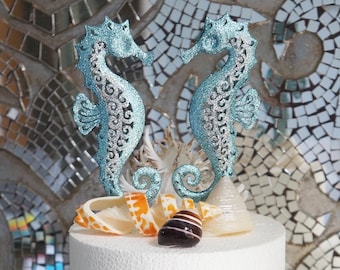 Seahorse Wedding Cake Topper Bride and Groom Beach Themed Wedding ...