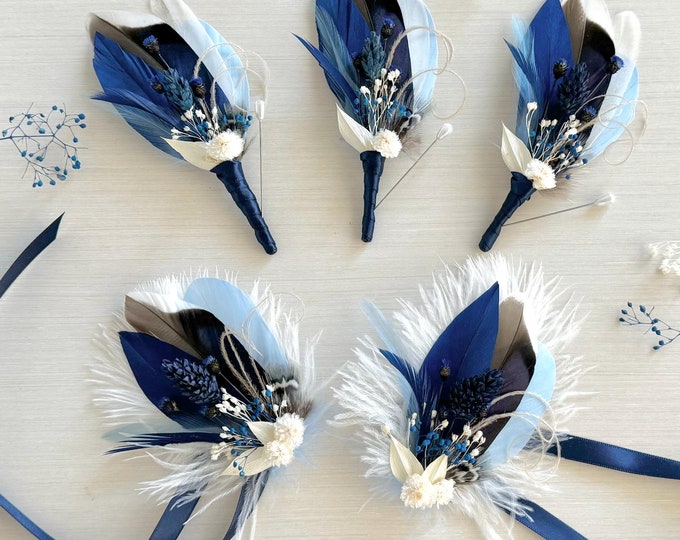 Mallard Duck Wrist Corsage | Navy Feather Prom Wristlet | Bride Wedding ...