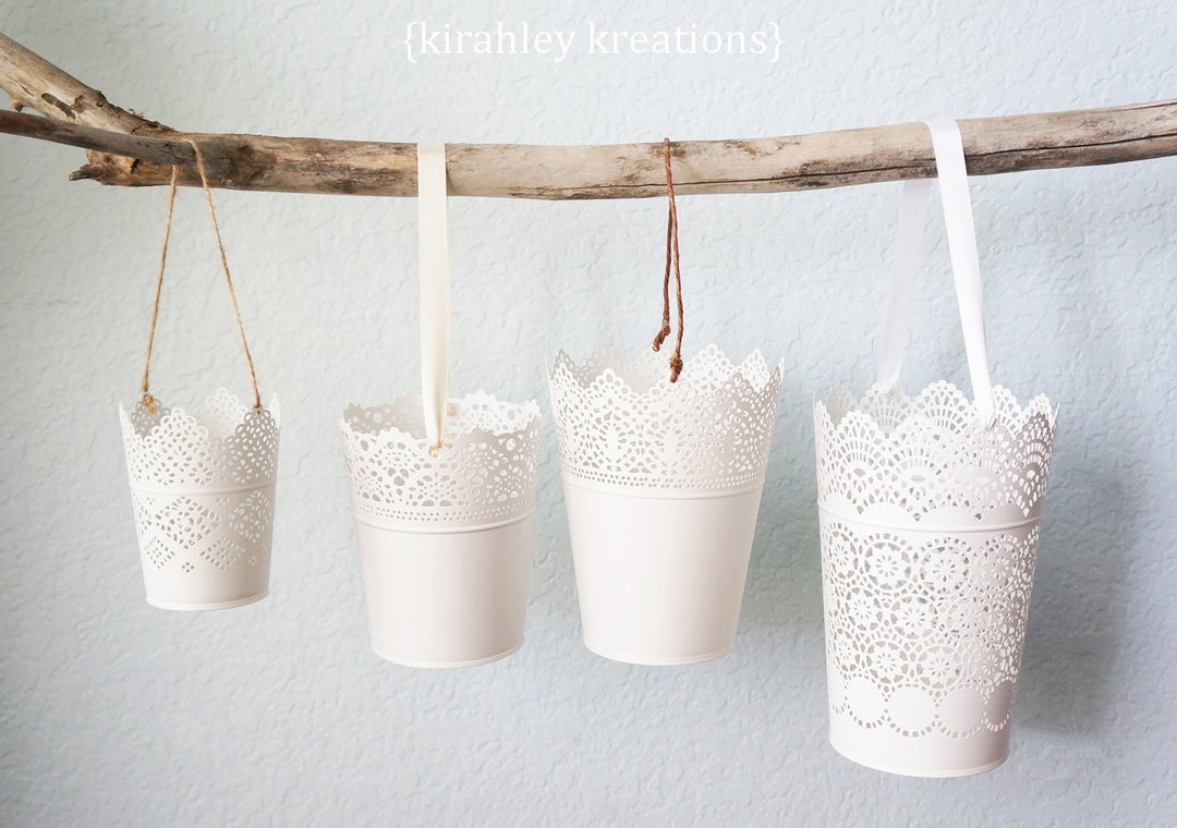 White Flower Girl Basket | White Metal Wedding Pail | Vintage Style ...