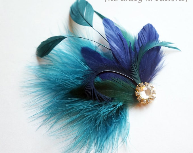 Teal Green & Navy Blue Feather Fascinator | Bride Gatsby Wedding ...