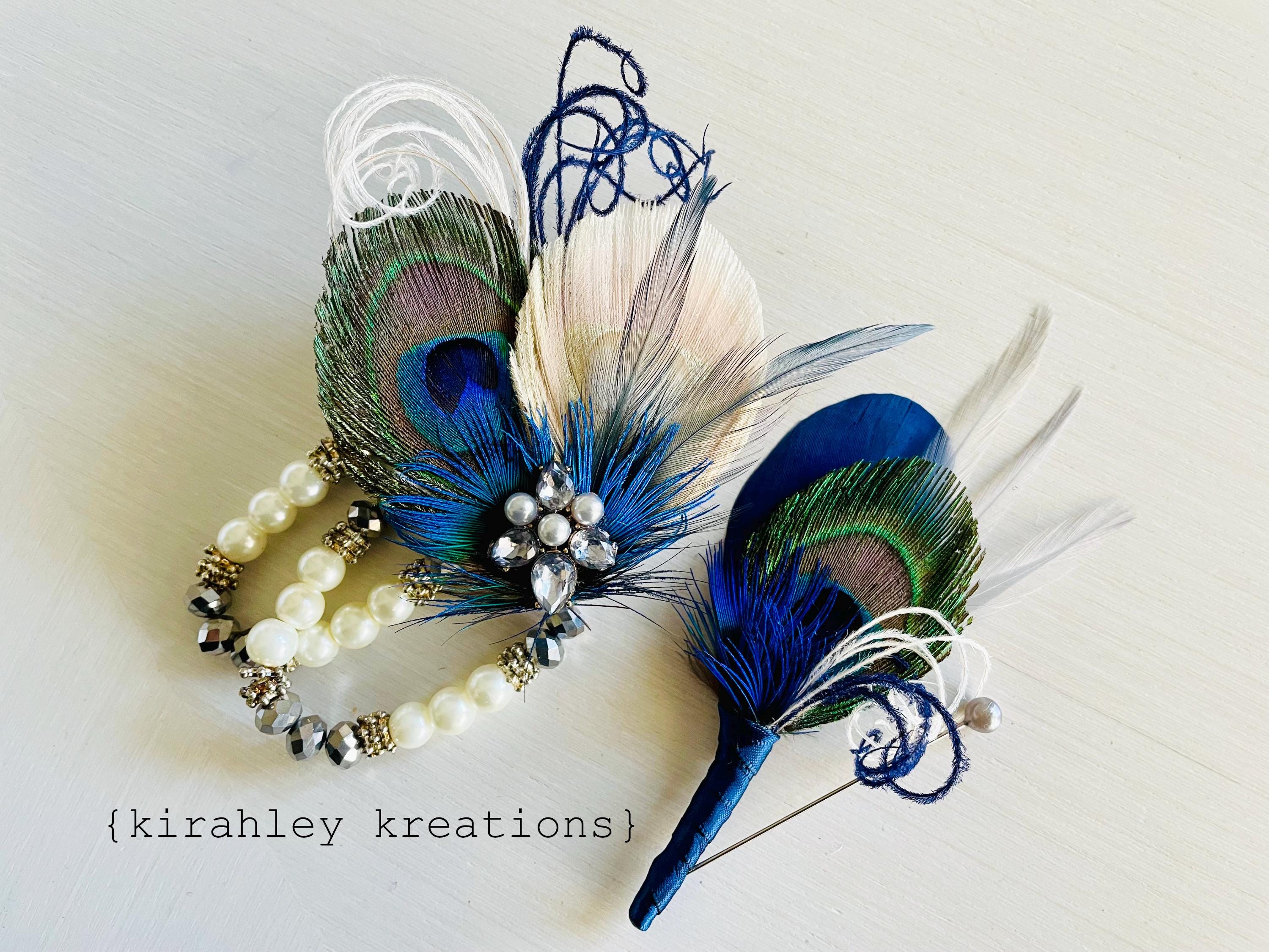Peacock Feather Wrist Corsage | Prom Rhinestone Bracelet | Prom Cuff ...