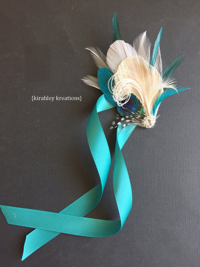 Ramillete de muñeca de pavo real / Pulsera nupcial de plumas turquesas ...