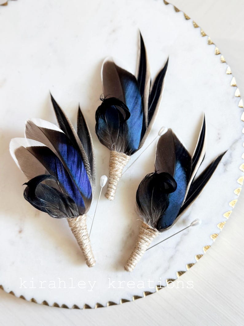 Mallard and Pintail Feather Boutonniere | Navy Blue Lapel Pin | Duck ...