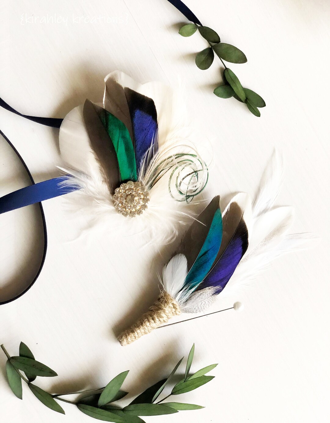 Green Teal Duck Mallard Feather Boutonniere Rustic Woodland Wedding ...