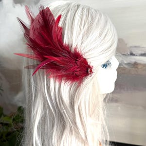 Burgundy Feather Hairpiece | Dark Red Wedding Hair Clip | Maroon Bridal ...