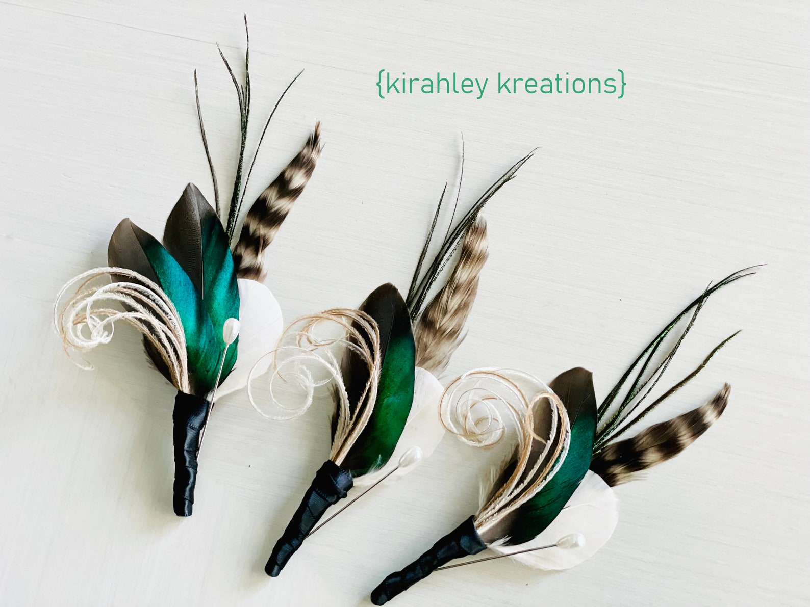 Emerald Feather Boutonniere | Green Teal Duck Groom Lapel Pin | Rustic ...