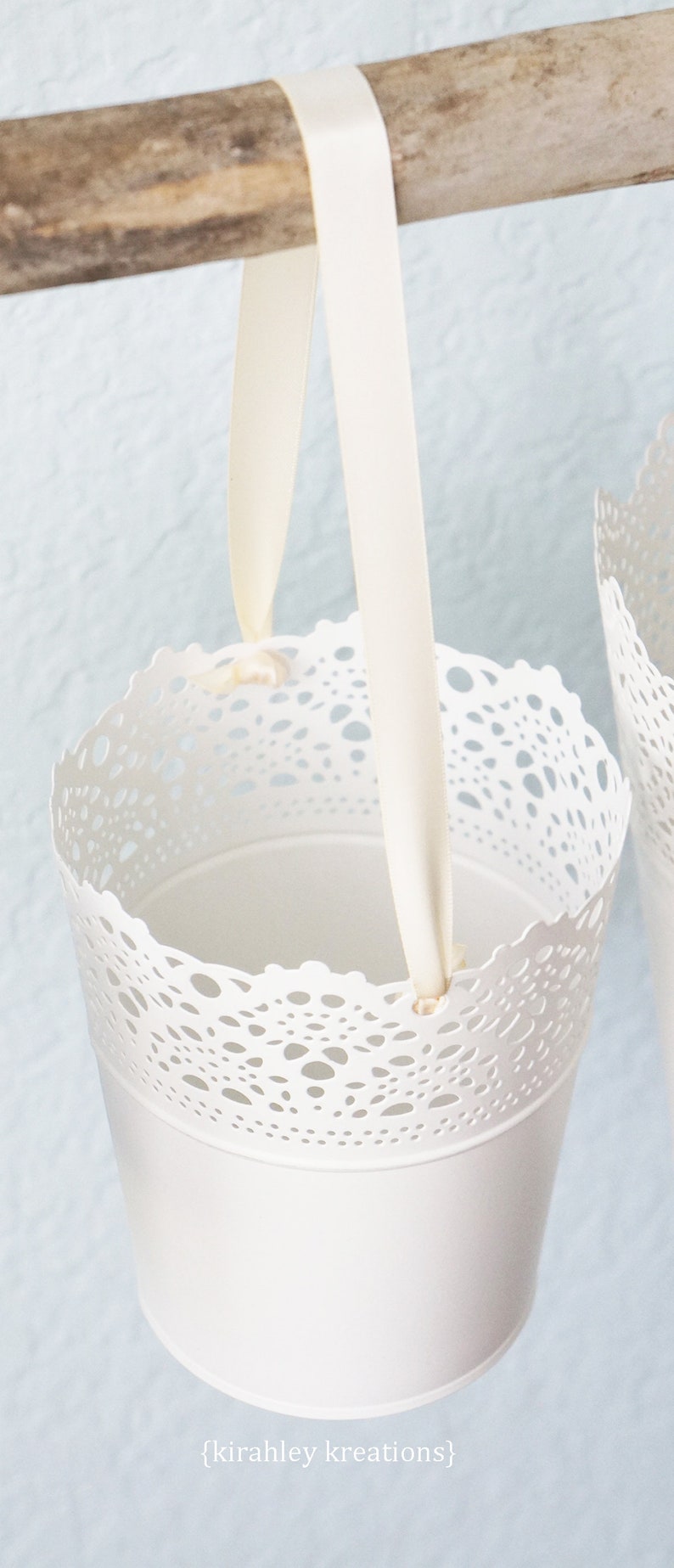 White Flower Girl Basket White Metal Wedding Pail Vintage | Etsy