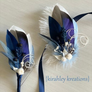 Mallard Duck Wrist Corsage | Navy Feather Prom Wristlet | Bride Wedding ...