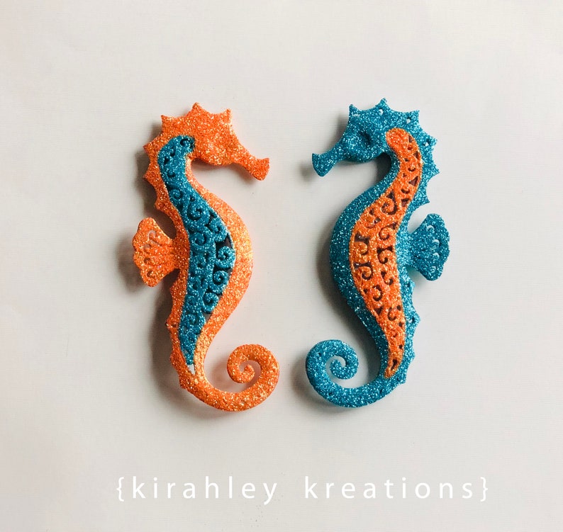 Seahorse Cake Topper | Beach Wedding | Teal Blue & Silver Seahorses ...