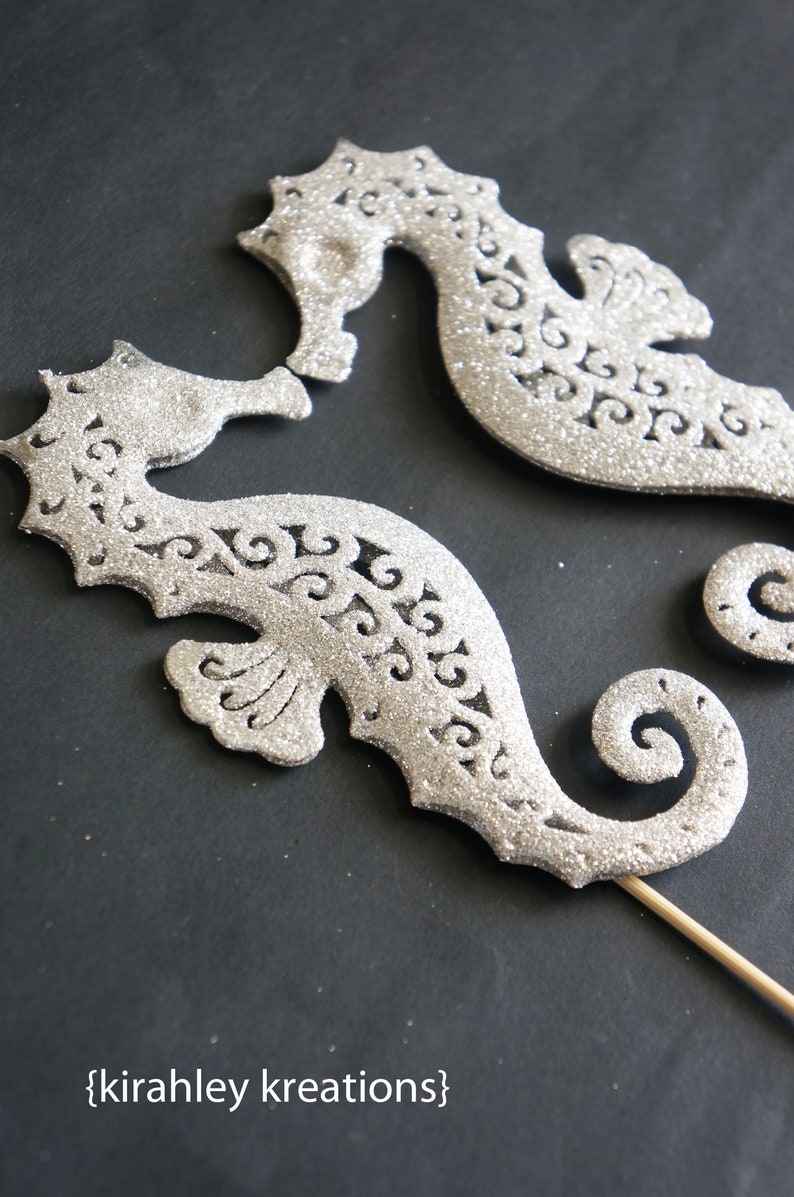 Seahorse Cake Topper | Beach Wedding | Teal Blue & Silver Seahorses ...