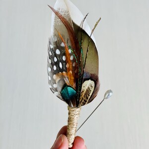 Pintail Duck Boutonniere | Rustic Bronze Feather Lapel Pin | Grooms ...