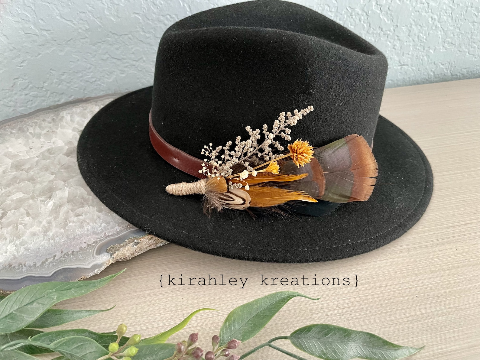 Boho Turkey Feather & Dried Flower Hat Pin | Floral Hatpiece | Rustic ...