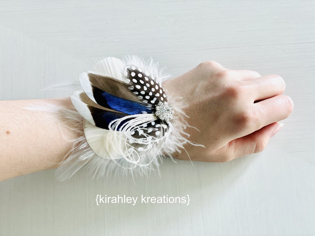 Mallard Duck Wrist Corsage | Navy Feather Prom Wristlet | Bride Wedding ...