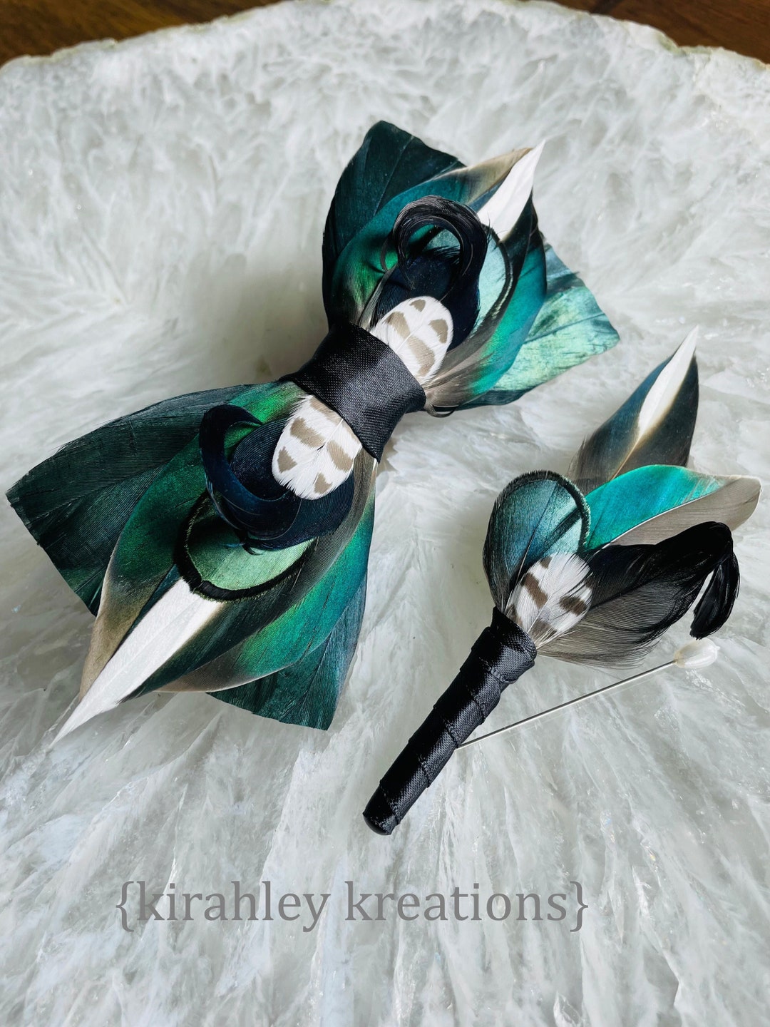 Emerald Feather Bow Tie | Groom Wedding Bowtie | Green Winged Teal Duck ...