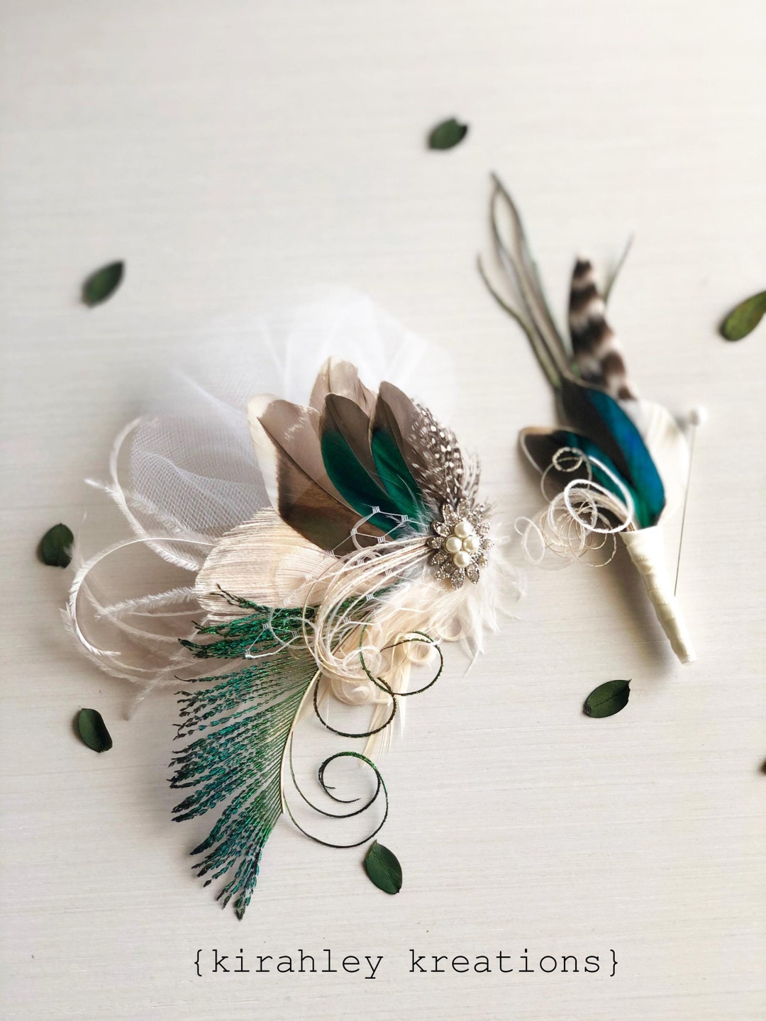 Green Teal Duck, Pintail & Peacock Feather Hair Clip | Rustic Wedding ...