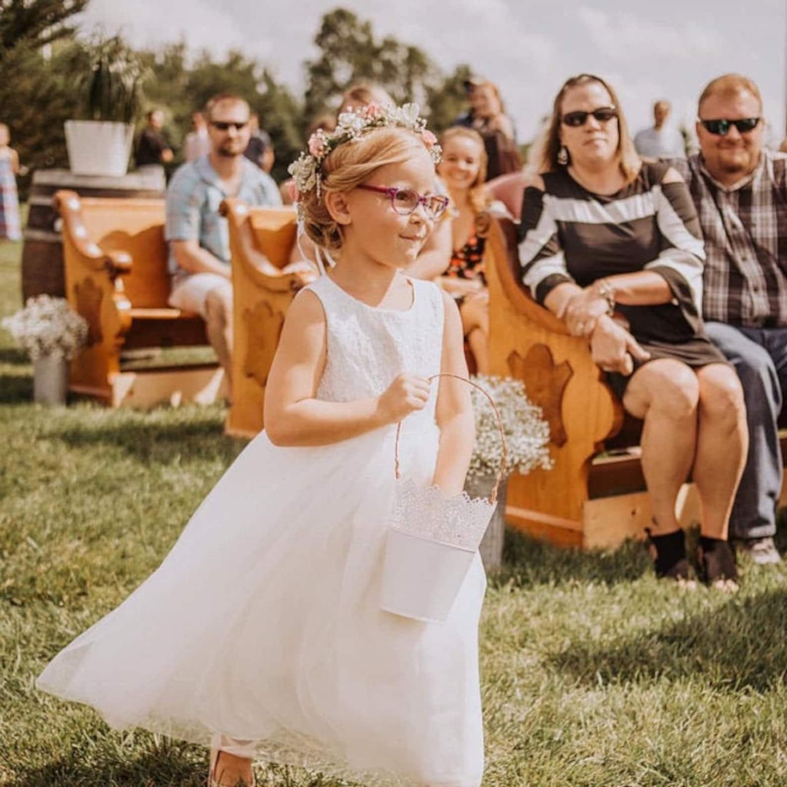 White Flower Girl Basket White Metal Wedding Pail Vintage - Etsy