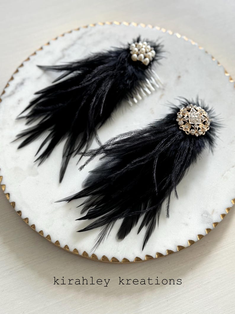 Black Feather Hair Clip | Great Gatsby Wedding, Flapper Headpiece ...