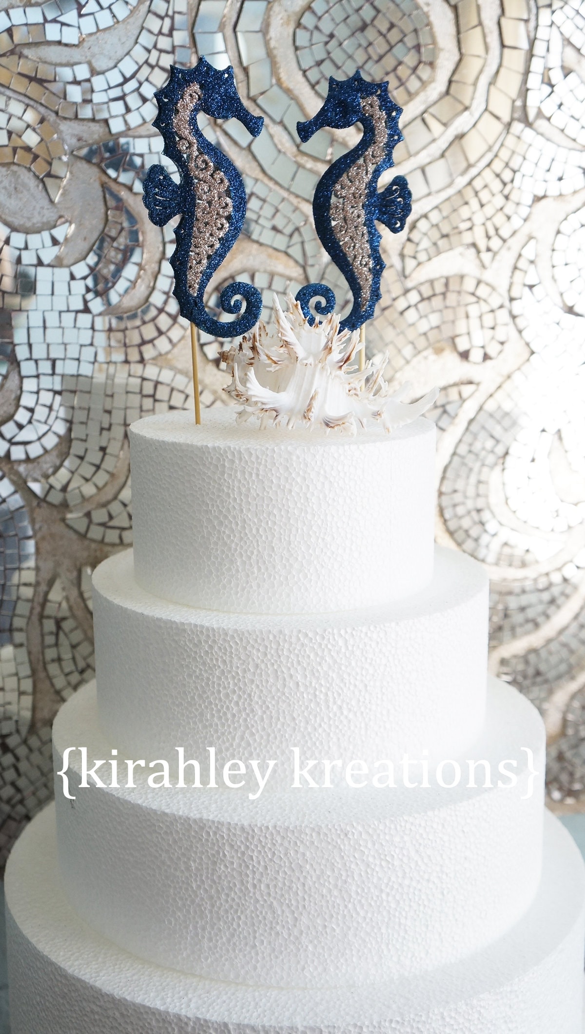Seahorse Cake Topper | Beach Wedding | Teal Blue & Silver Seahorses ...