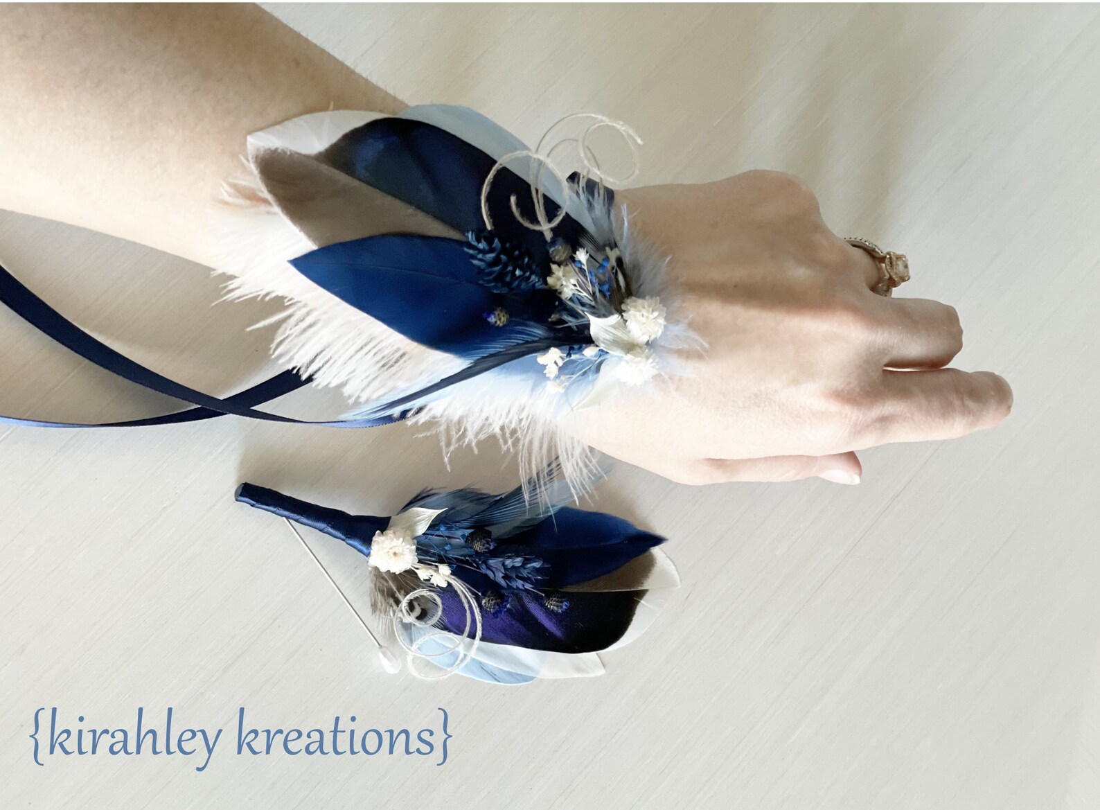 Mallard Duck Wrist Corsage | Navy Feather Prom Wristlet | Bride Wedding ...