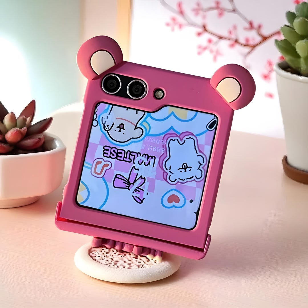 Phone Case, Cute Pink Korean Bear Ear Phone Case, Kawaii Cartoon ...