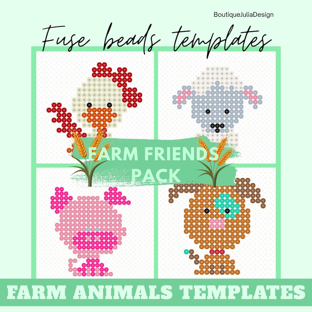 Farm Animal Bead Patterns | Digital Download | Cute Farm Friends Hama ...