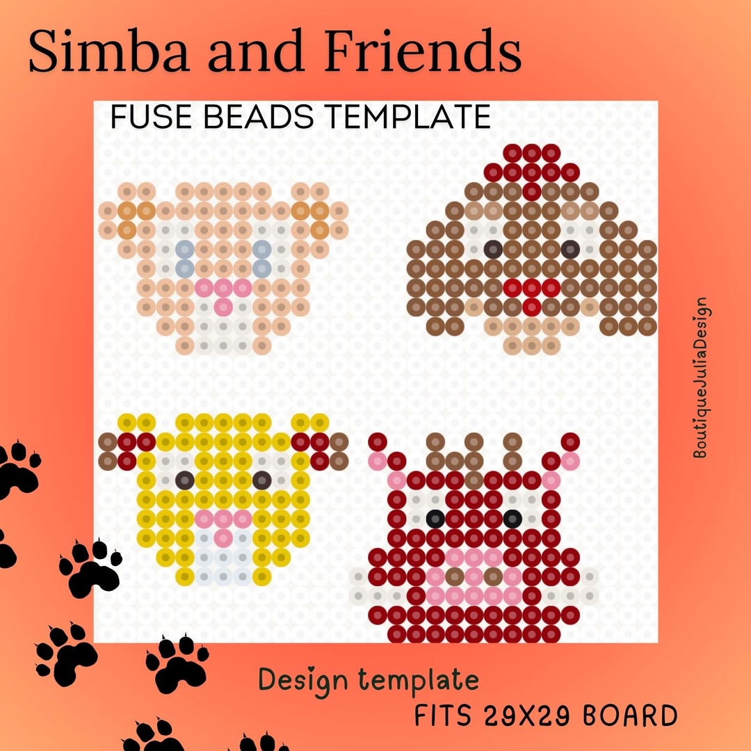 Simba and Friends Fuse Bead Pattern: Jungle Animals DIY (digital ...