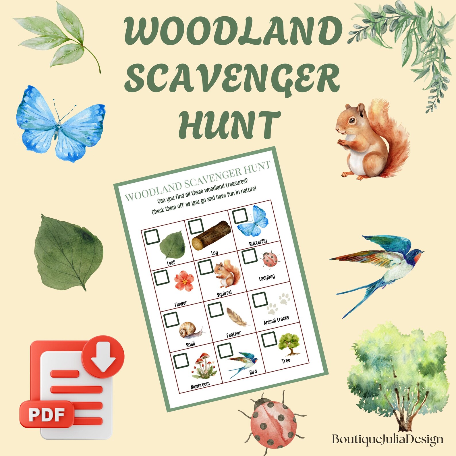 Woodland Scavenger Hunt: Printable Nature Activity for Kids (PDF ...
