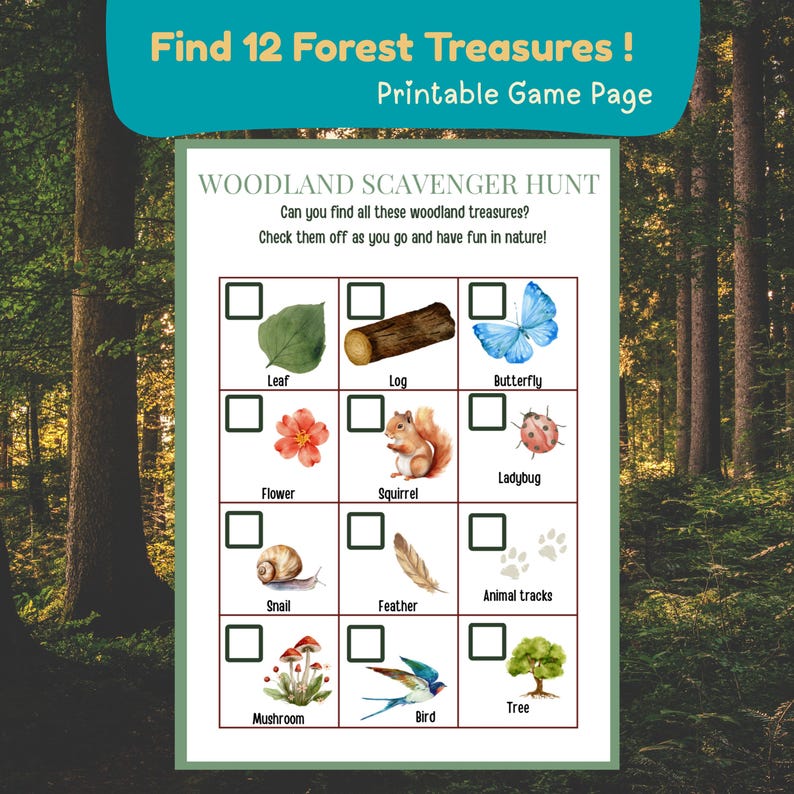 Woodland Scavenger Hunt: Printable Nature Activity for Kids (PDF ...