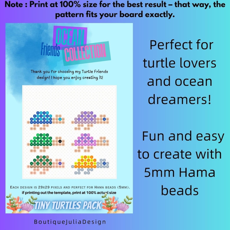 Tiny Turtle Fuse Bead Pattern: Sea Animal Hama Bead Template (digital Download) - Etsy