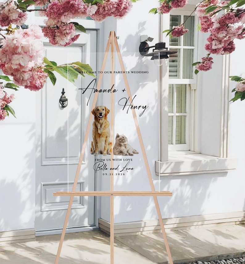 Custom Watercolor Pet Wedding Welcome Sign, Personalized Dog and Cat ...