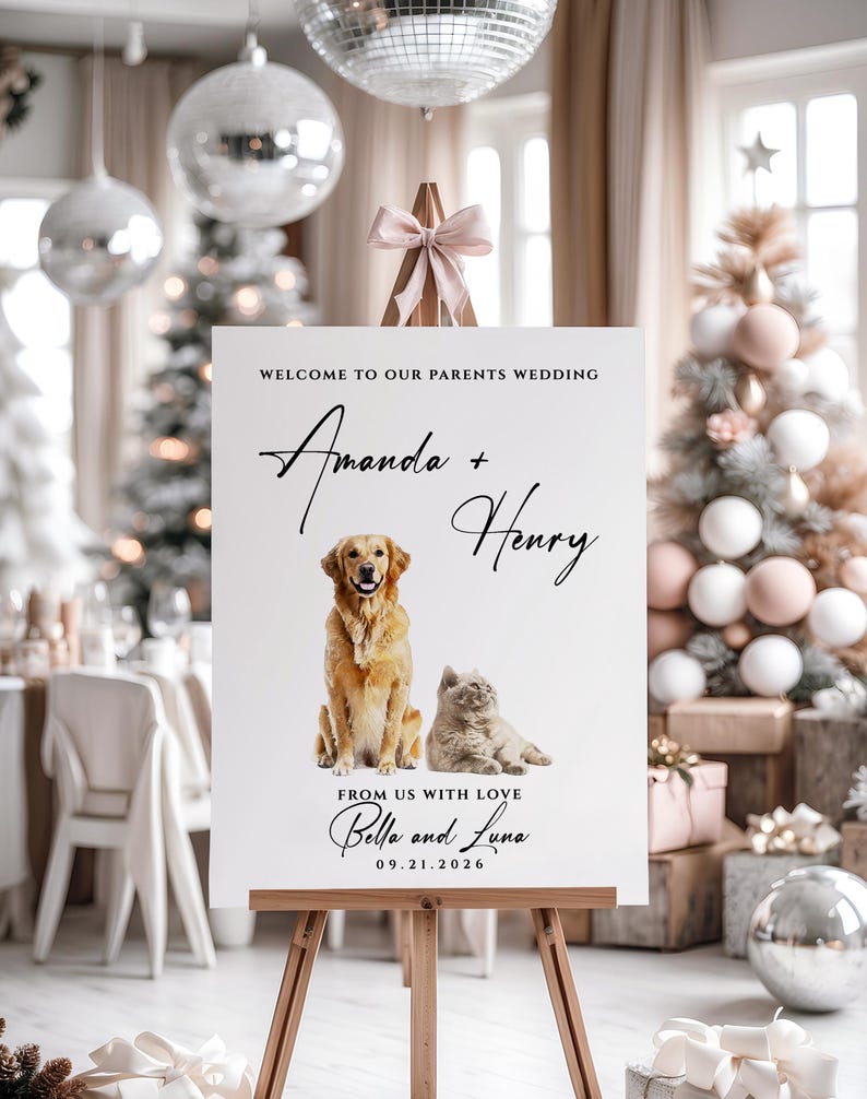 Custom Watercolor Pet Wedding Welcome Sign, Personalized Dog and Cat ...