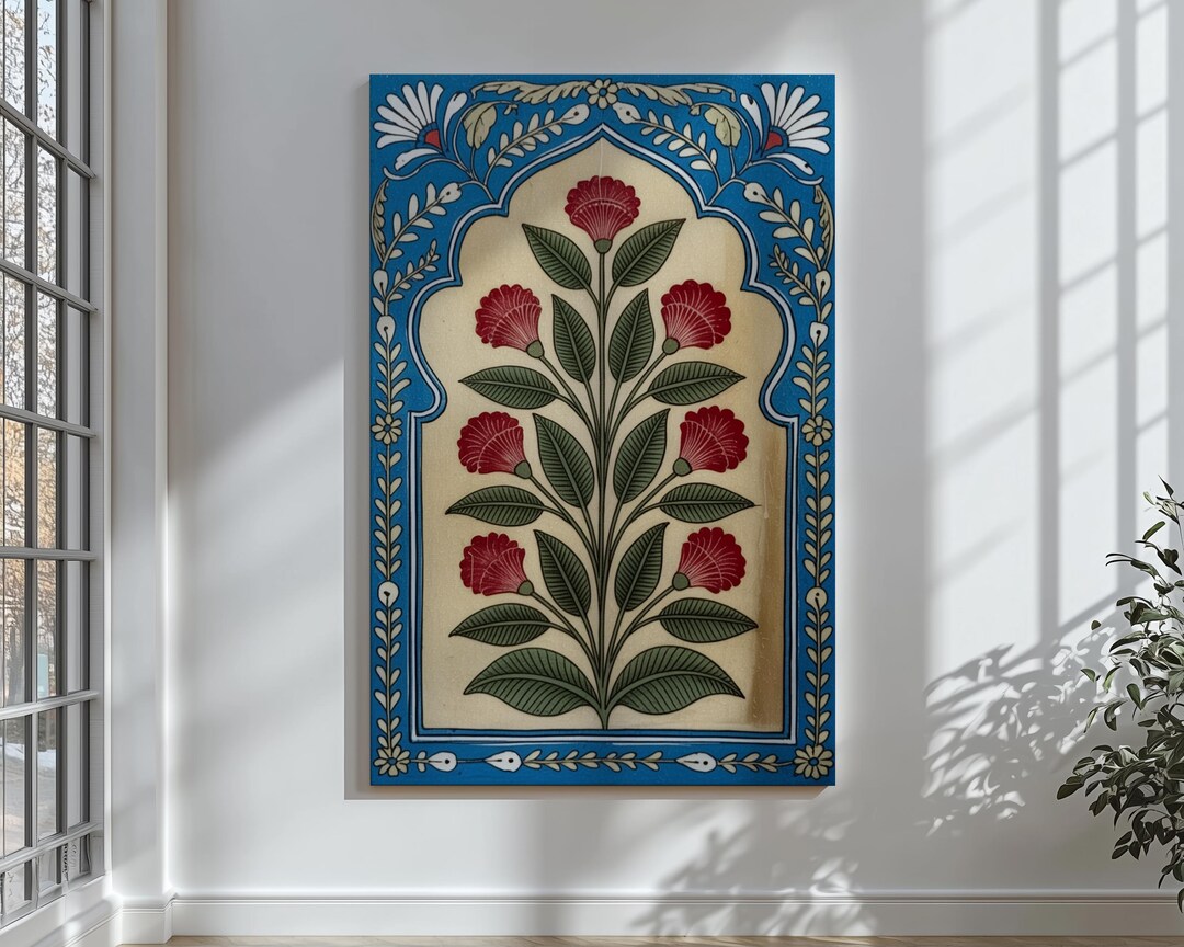 Vintage Indian Mughal Floral Canvas Large Wall Art, Exotic Botanical ...