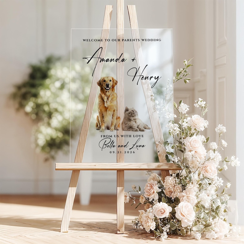 Custom Watercolor Pet Wedding Welcome Sign, Personalized Dog and Cat ...