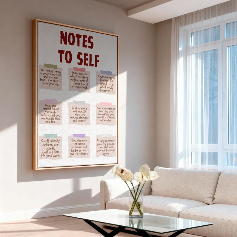 Notes to Self Motivational Quotes Canvas Wall Art, Inspirational Poster ...