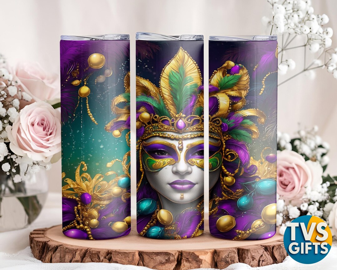 Mardi Gras 20oz 30oz Skinny Tumbler, Carnival Purple Gold Green Tumbler ...