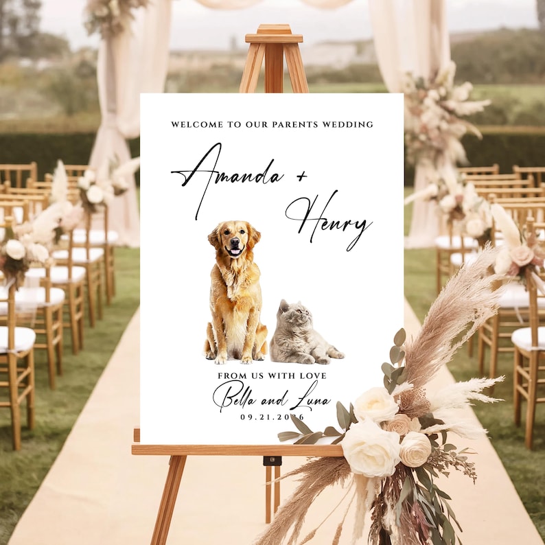 Custom Watercolor Pet Wedding Welcome Sign, Personalized Dog and Cat ...