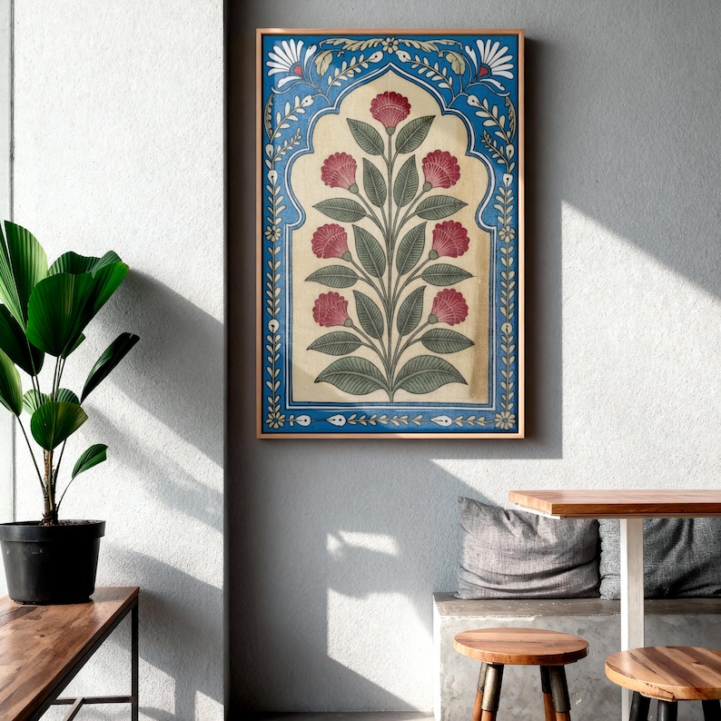 Vintage Indian Mughal Floral Canvas Large Wall Art, Exotic Botanical ...