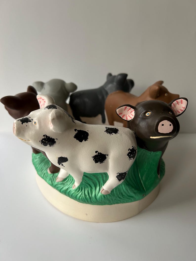 Vintage Holland Mold Hand Painted Circle of Pigs Ceramic Planter 9” X 7 ...