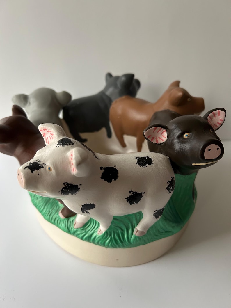 Vintage Holland Mold Hand Painted Circle of Pigs Ceramic Planter 9” X 7 ...