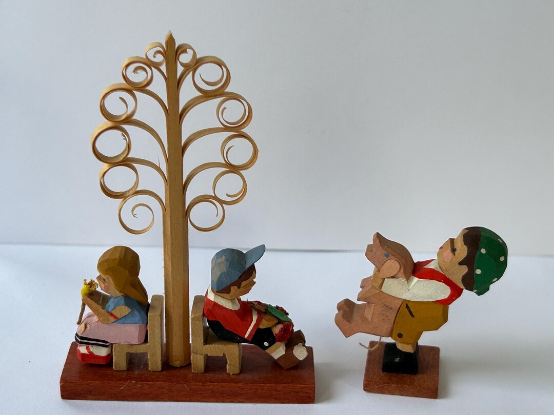 Vintage Erzgebirge Wood Carvings: Emil Helbig Boy/girl & Boy With Pig ...