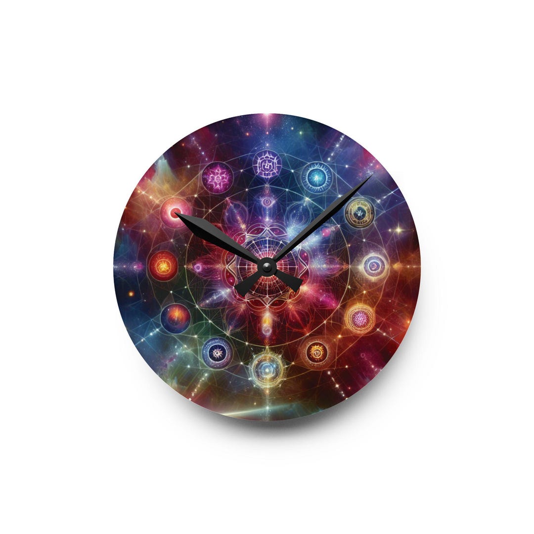 Cosmic Symbols and Time Acrylic Wall Clock, Spiritual Home Decor ...