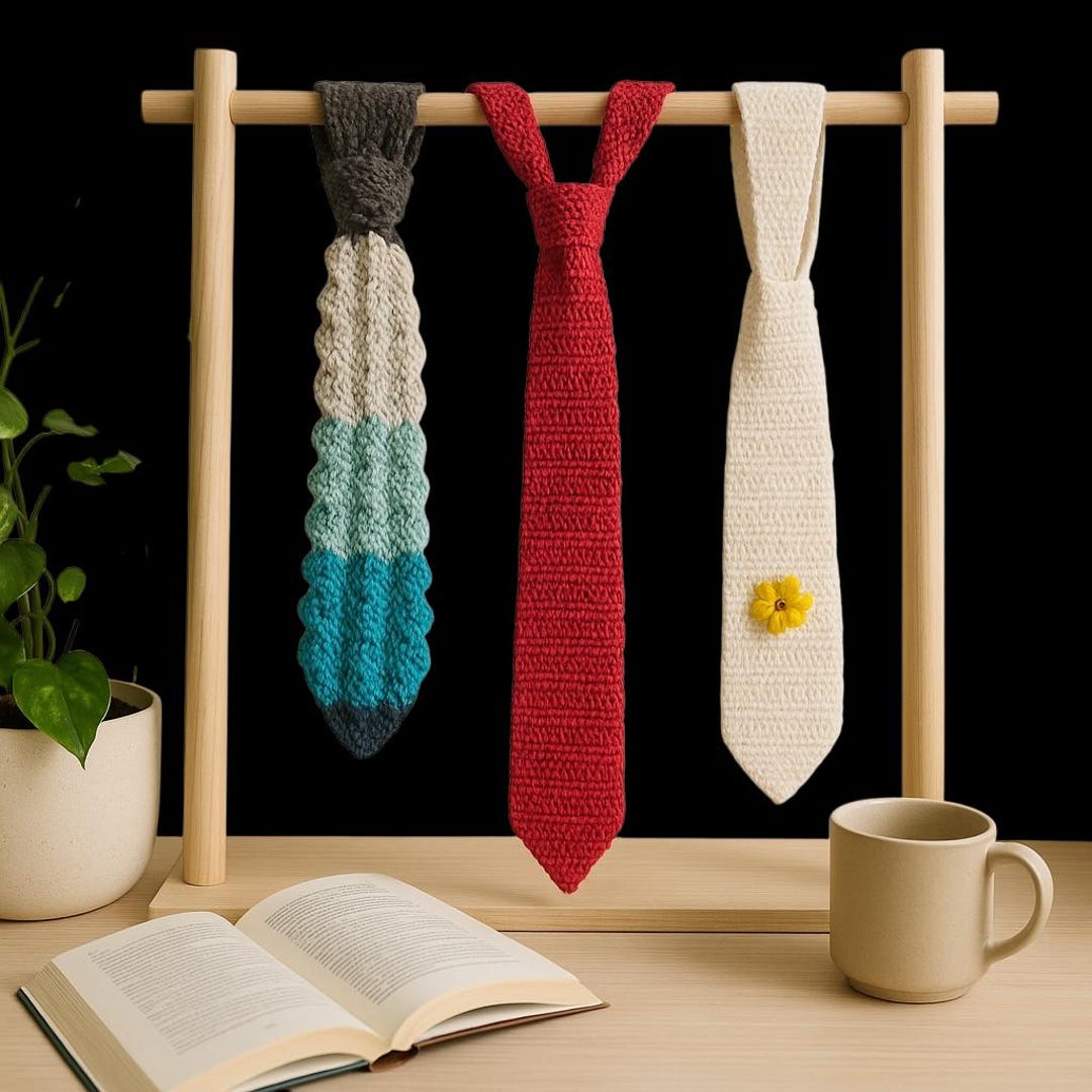Handmade Crocheted Gender-neutral Ties - Stylish & Comfortable - One-of ...