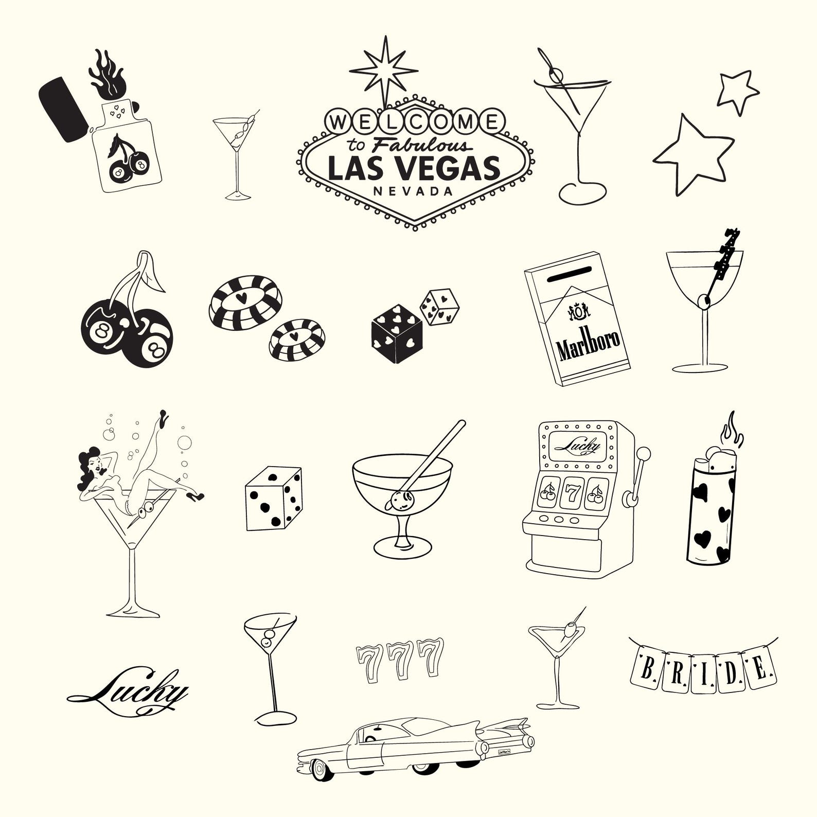 Las Vegas Bachelorette Hand-drawn Icons, SVG PNG (digital) - Etsy