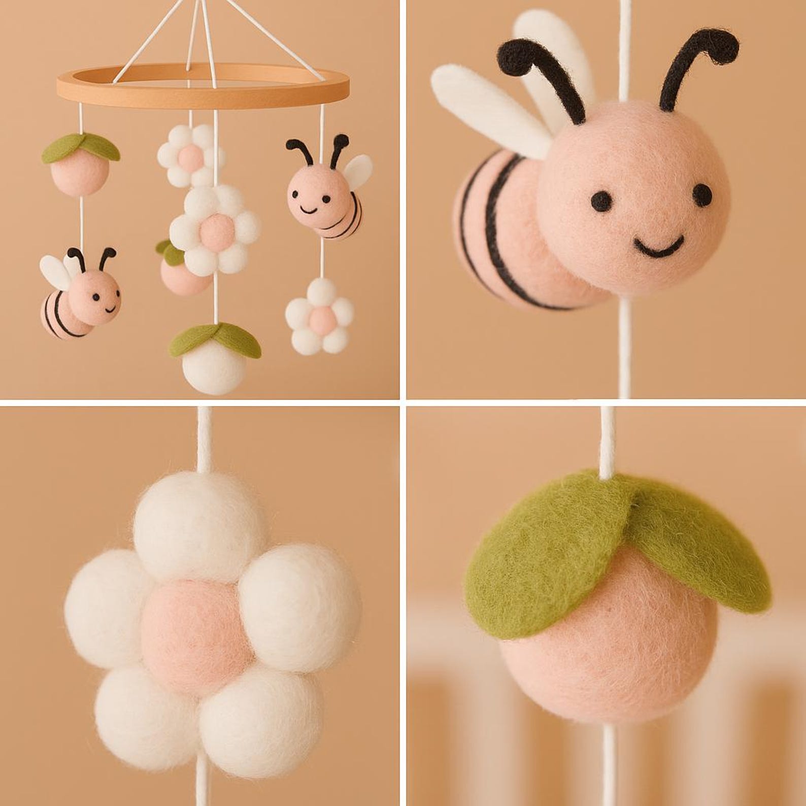 Bee Baby Mobile in Felt – Handmade Crib Mobile for Girls – Floral ...