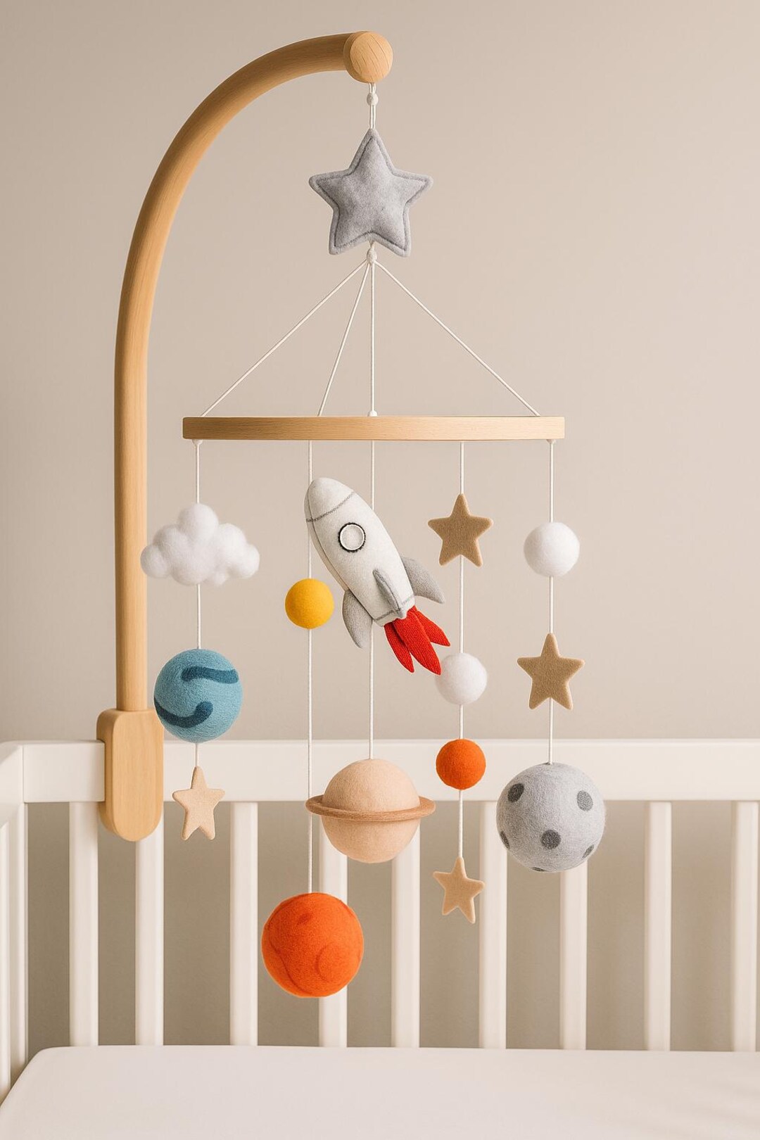 Space Baby Mobile – Rocket & Planets Nursery Decor – Felt Crib Hanging ...